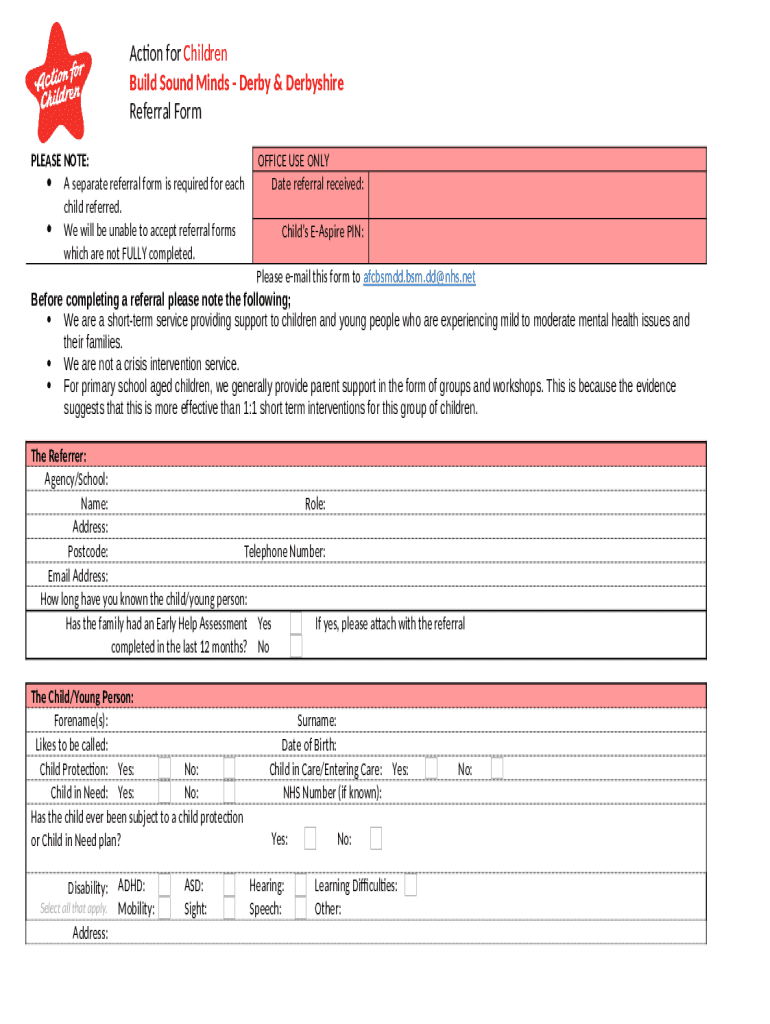 BHS Referral - services actionforchildren org Doc Template | pdfFiller