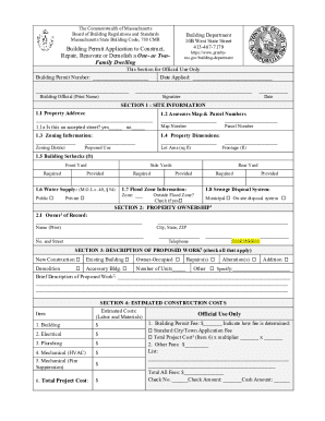 Fillable Online Massachusetts Building Permit Application for One- and ...