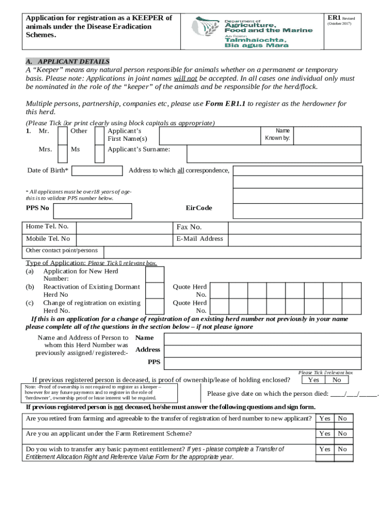 Application for registration as a KEEPER of animals under ... Doc Template | pdfFiller