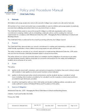 Fillable Online Child Safe Policy 2023: Ensuring Safety and Wellbeing ...