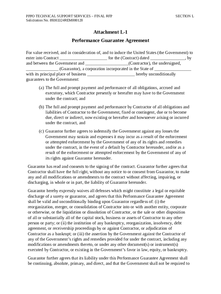 Perance Guarantee Agreement Doc Template | pdfFiller