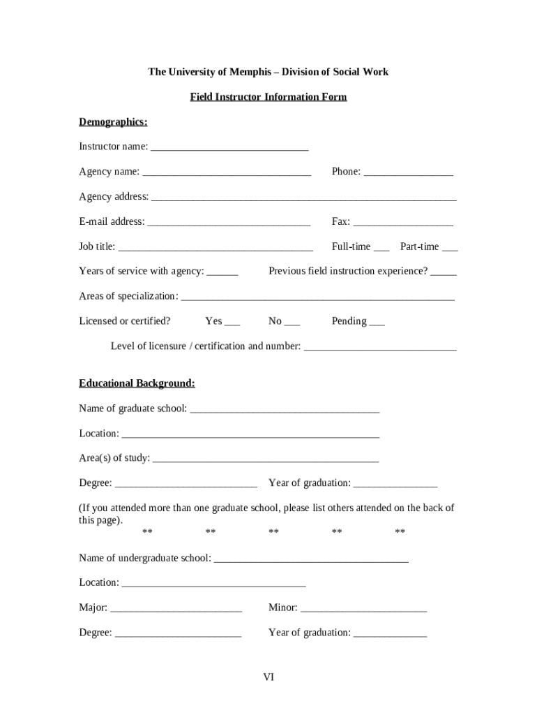Field Instructor Ination Doc Template | pdfFiller
