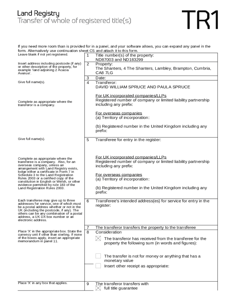 Land Registry - Transfer of part of registered title(s) Doc Template ...