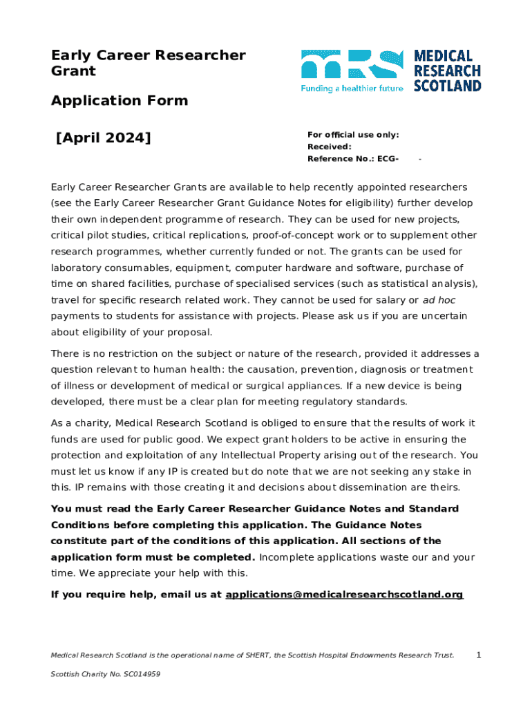 Early Career Researcher Grant Application - medicalresearchscotland org Doc Template | pdfFiller