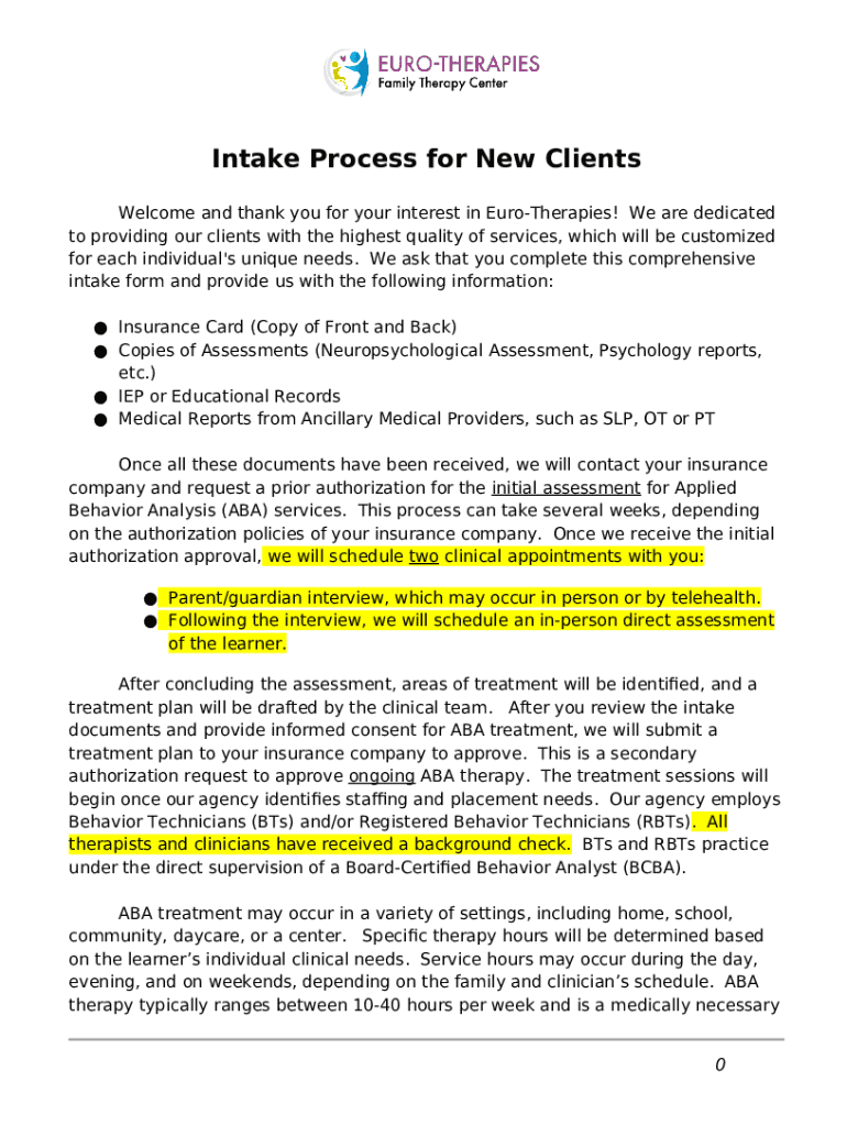 Aba Intake Doc Template | pdfFiller