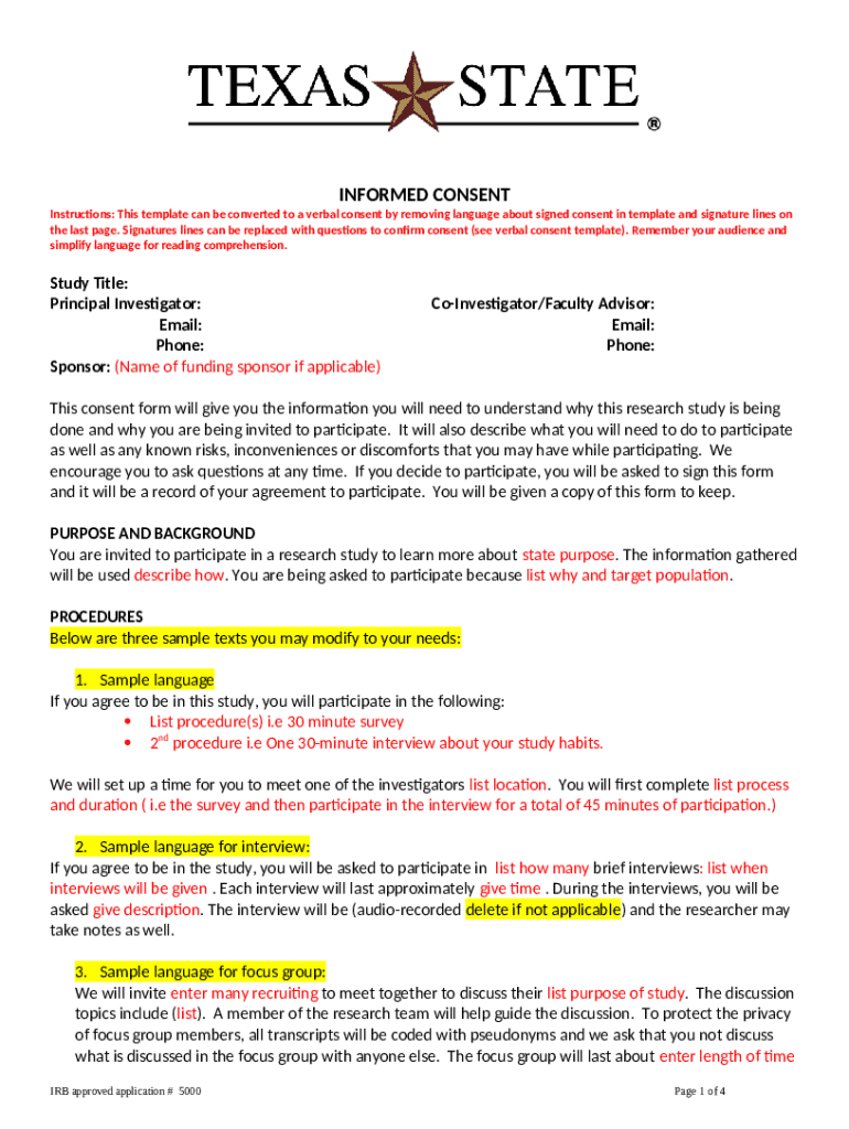 Instructions: This template can be converted to a verbal consent by ...