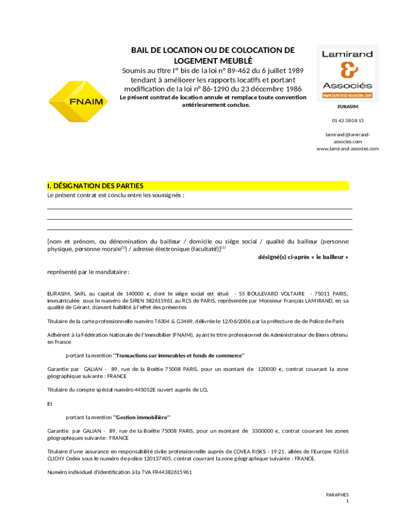 Bail verbal et contrat de location meuble de courte dure, ... Doc ...