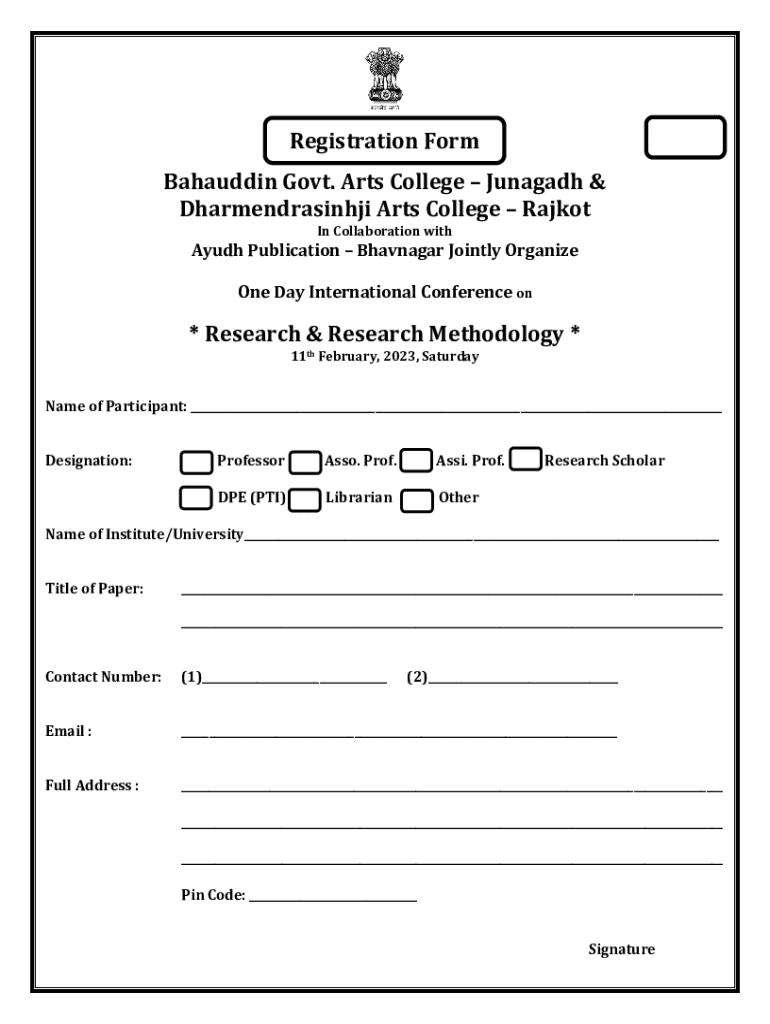 Fillable Online Registration Form for International Conference on Research & Research ...
