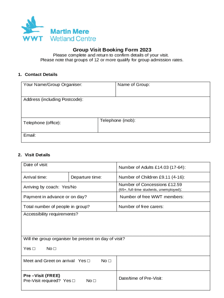 Group Visit Booking Doc Template | pdfFiller