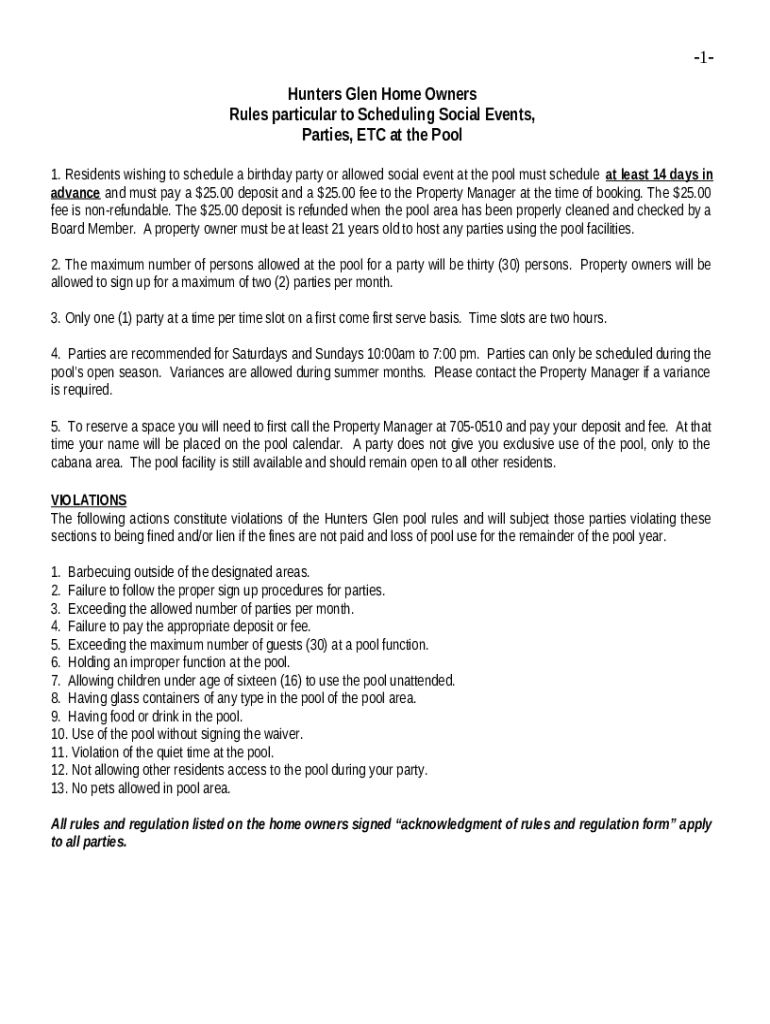 Hunters_glen_home_owners_pool_rules Doc Template | pdfFiller
