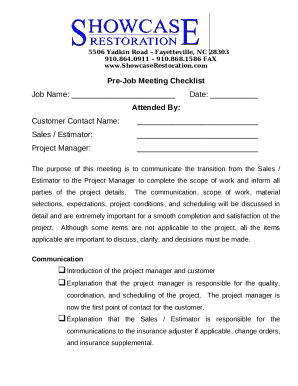 Pre-job Meeting Checklist Doc Template | pdfFiller