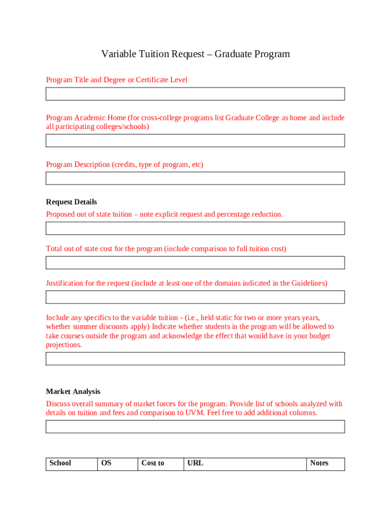 Variable Tuition Request – Graduate Program Doc Template | pdfFiller