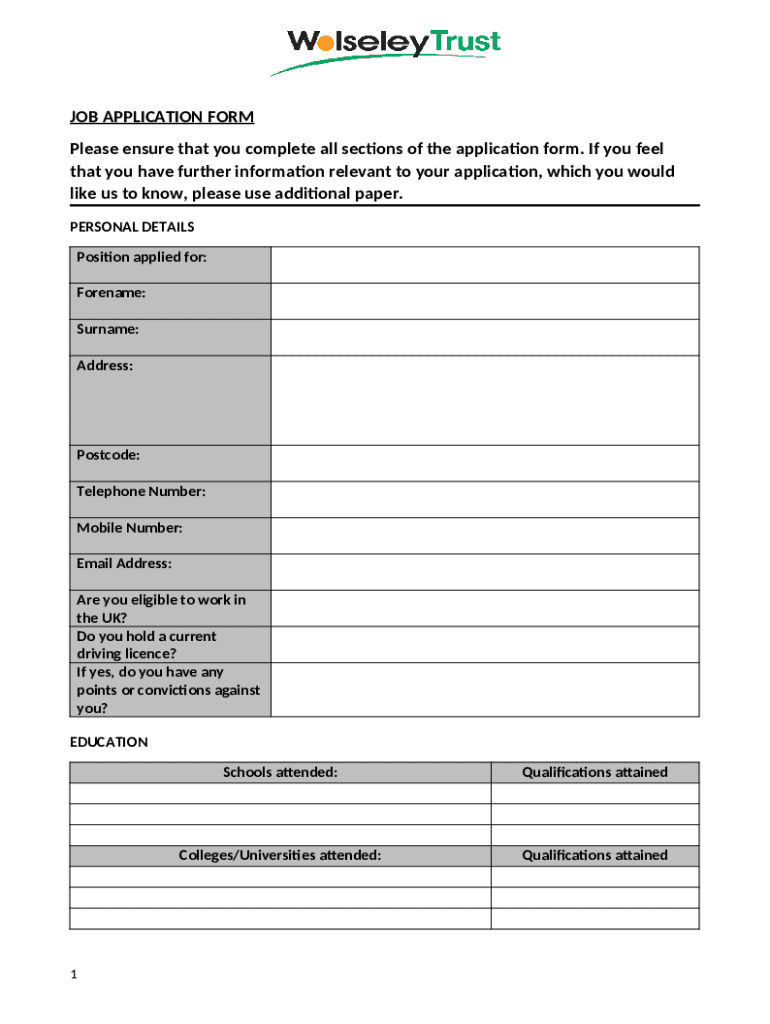 Job Application Doc Template | pdfFiller