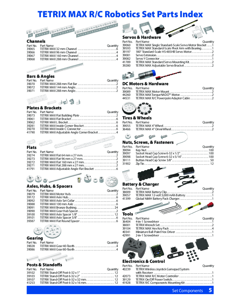 Fillable Online TETRIX MAX Programmable Robotics Set Parts Index Fax ...