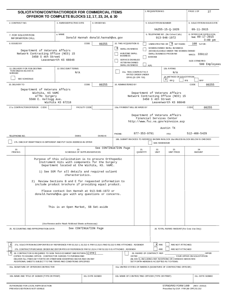 Sf 1449 Solicitation/contract/order for Commercial Items Doc Template ...