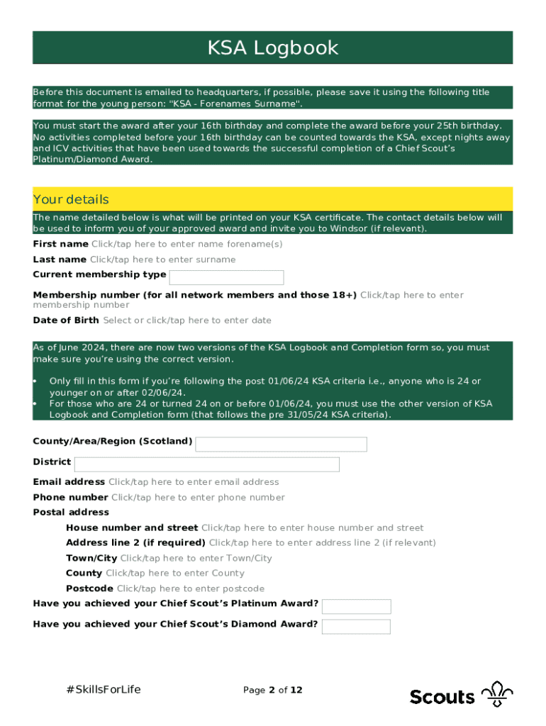 King’s Scout Award Completion Form - Blank Fillable Template | Fill Out ...