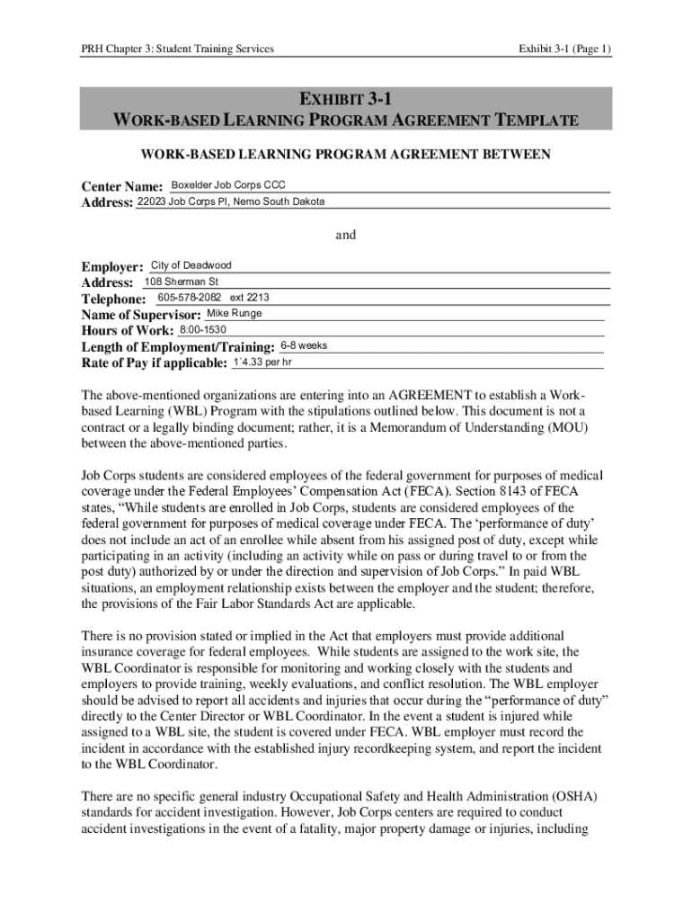 Fillable Online Work-based Learning Program Agreement Template 2023 Fax ...