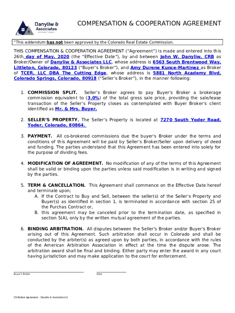 Compensation & Cooperation Agreement Doc Template | pdfFiller
