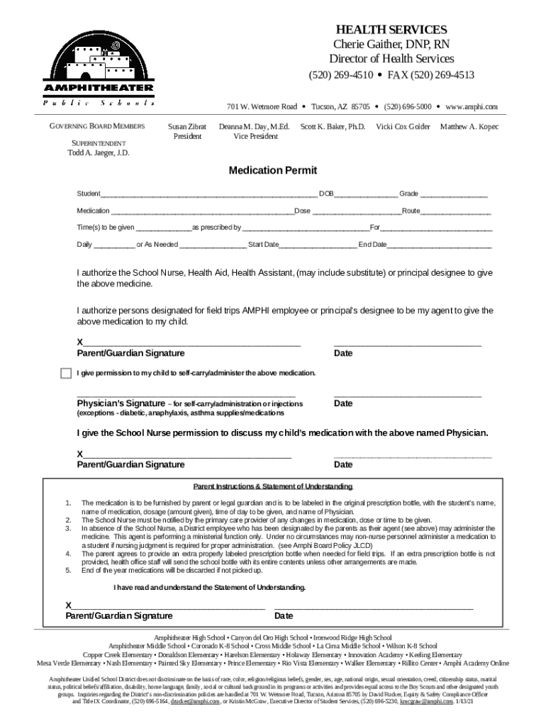 Medication Permit Doc Template | pdfFiller