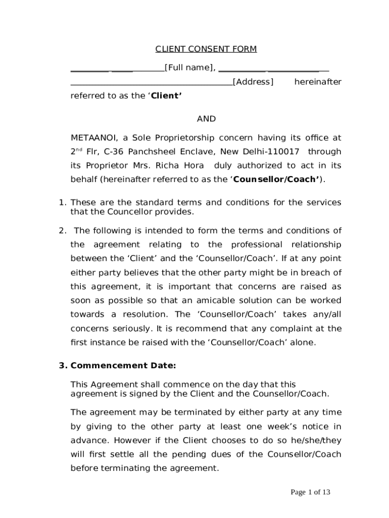 Client Consent Doc Template | pdfFiller