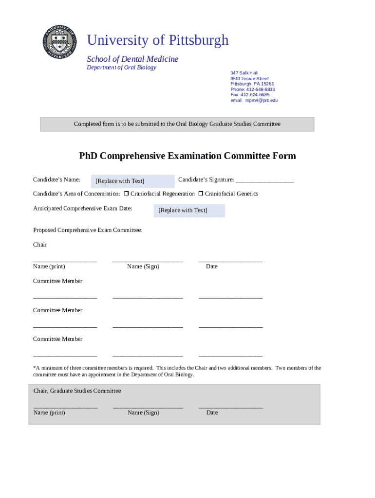 Phd Comprehensive Examination Committee Doc Template | pdfFiller