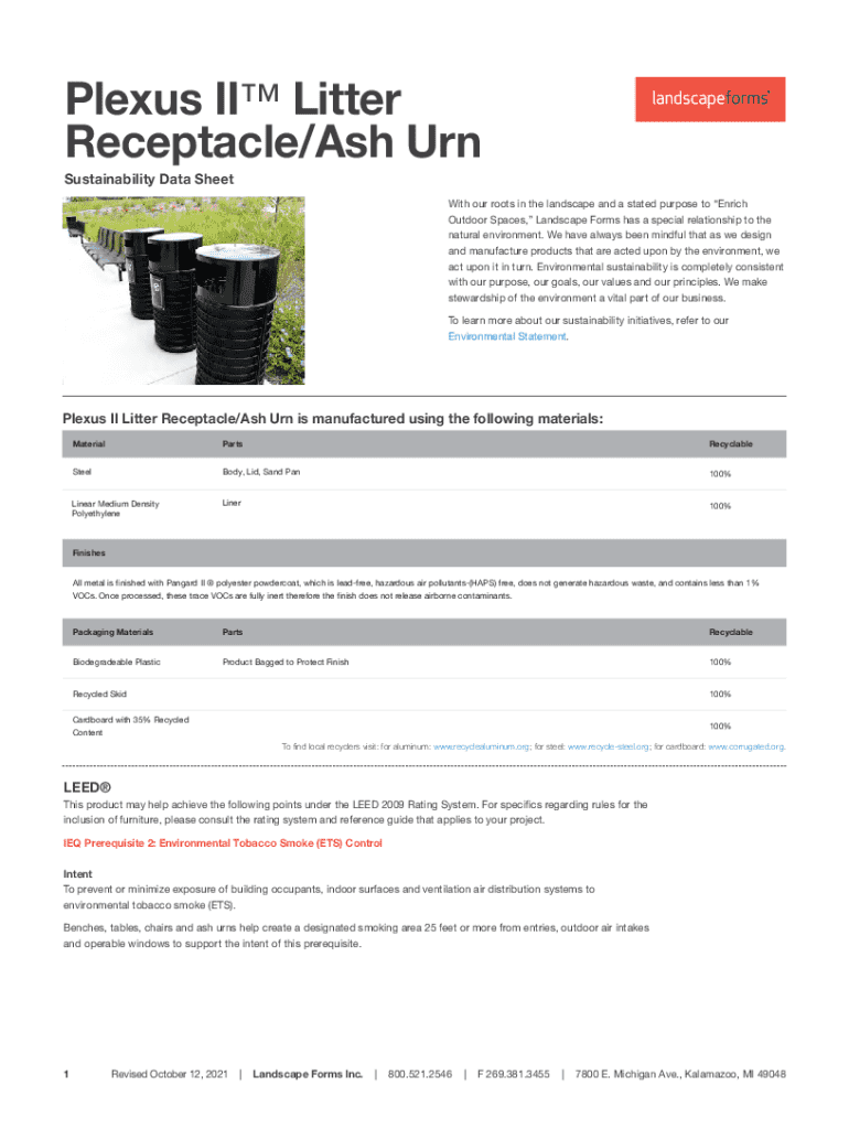 Fillable Online Plexus Ii Litter Receptacle Ash Urn Sustainability Overview 2021 Fax Email Print ...
