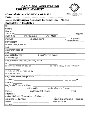 Oasis Spa Application for Employment Doc Template | pdfFiller