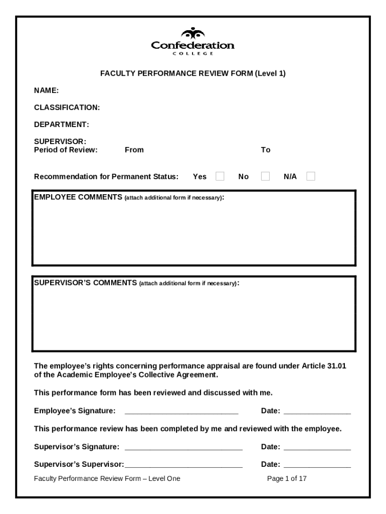 Faculty Perance Review Level 1 Doc Template | pdfFiller