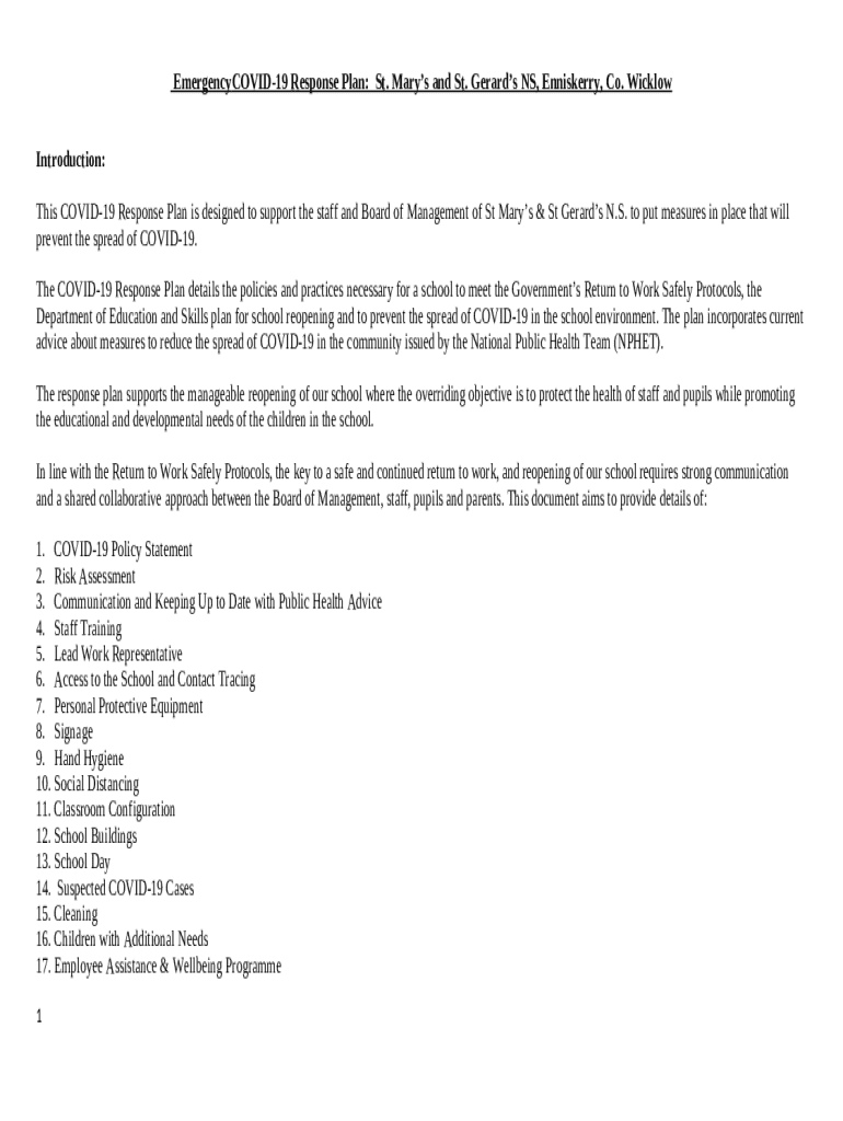 Emergency Covid-19 Response Plan Doc Template | pdfFiller