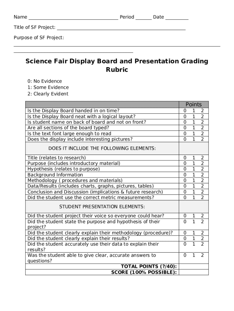 Science Fair Display Board and Presentation Grading Rubric Doc Template ...