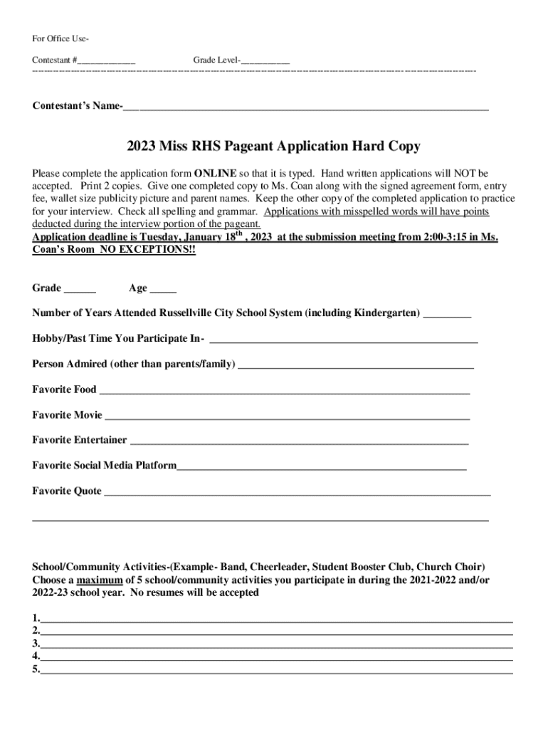 Fillable Online 2023 Miss Rhs Pageant Application Form - Submit Online ...
