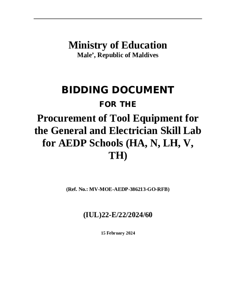 Bidding Document for Procurement of Tool Equipment Doc Template | pdfFiller