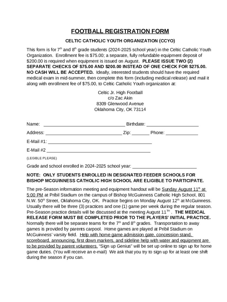 Football Registration Doc Template | pdfFiller