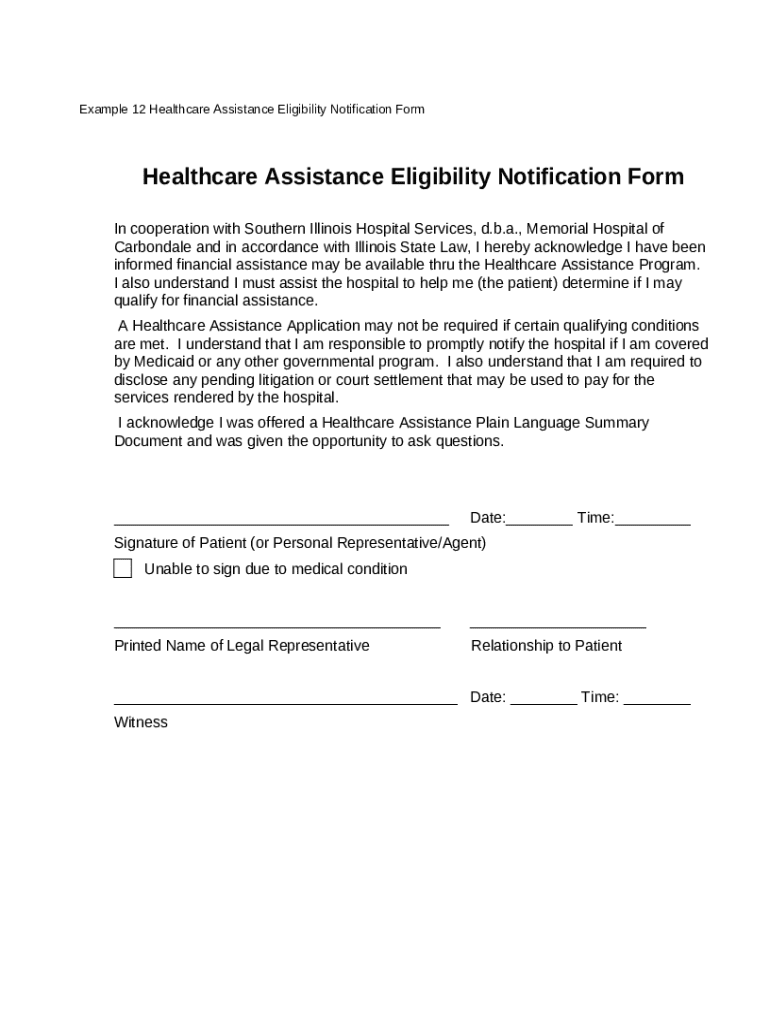 Healthcare Assistance Eligibility Notification Doc Template | pdfFiller