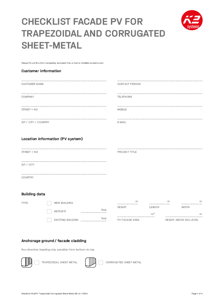 Fillable Online 2024 Pv Facade Checklist for Trapezoidal and Corrugated Sheet-metal Fax Email ...