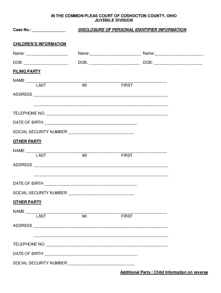 Fillable Online Personal Identifier Information Form - Lucas County Fax ...