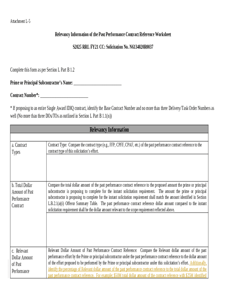 Past Perance Contract Reference Worksheet Doc Template | pdfFiller