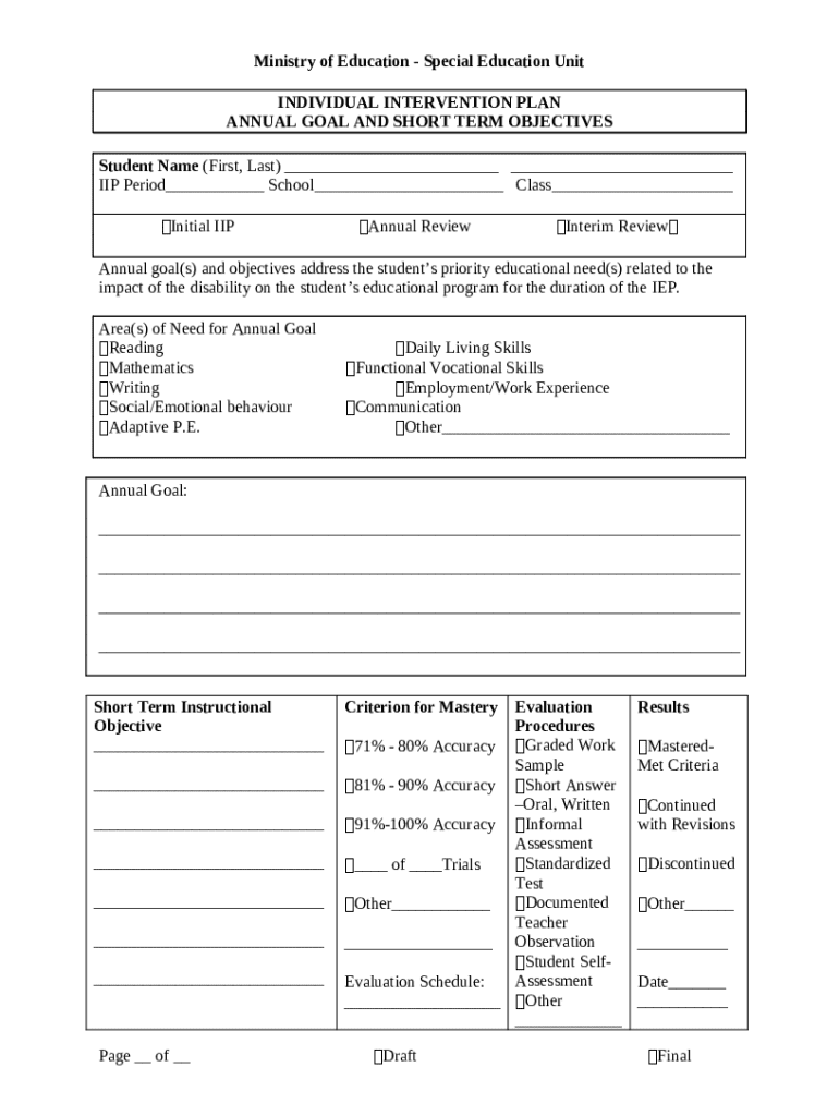 Individual Intervention Plan Doc Template | pdfFiller