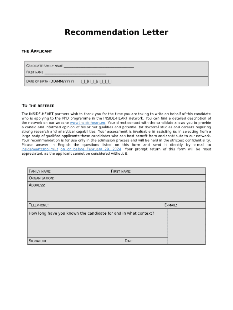 Recommendation Letter Doc Template | pdfFiller