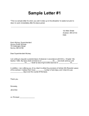 Fillable Online Sample Parental Leave Request Letters for 2023 Fax ...