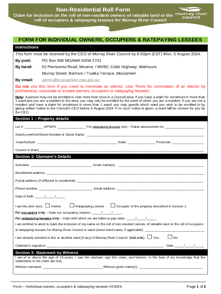 for Individual Owners, Occupiers & Ratepaying Lessees Doc Template ...