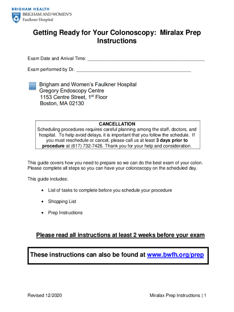 Fillable Online Colonoscopy Preparation Instructions: Miralax Guide 2020 Fax Email Print - pdfFiller