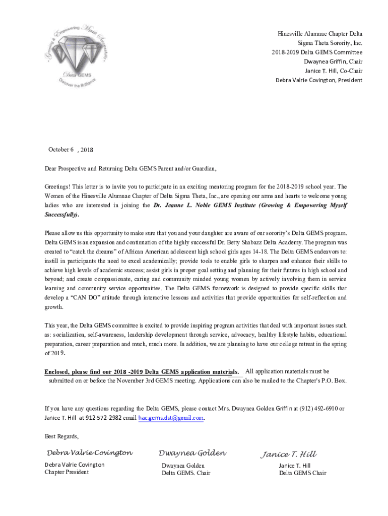 Fillable Online Delta Gems Application for 2018-2019 - Hinesville ...