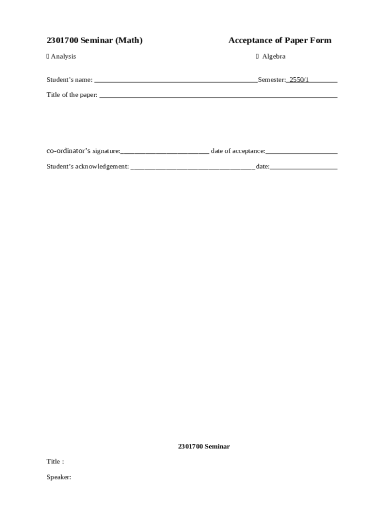 Acceptance of Paper Doc Template | pdfFiller