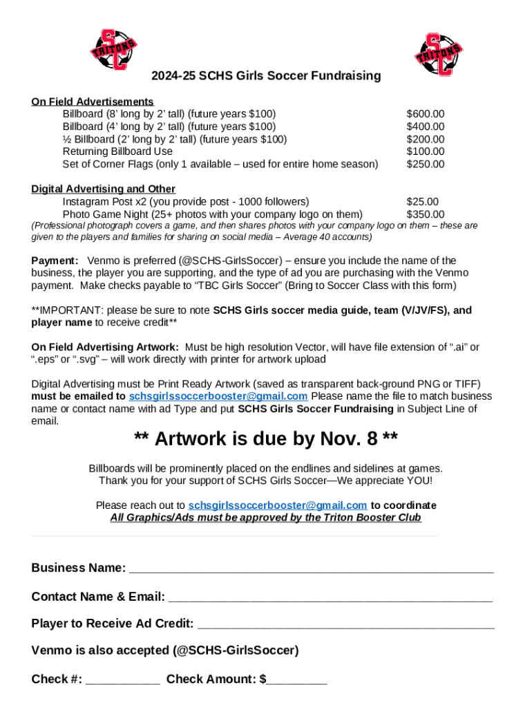 Schs Girls Soccer Fundraising 2024-25 Doc Template | pdfFiller
