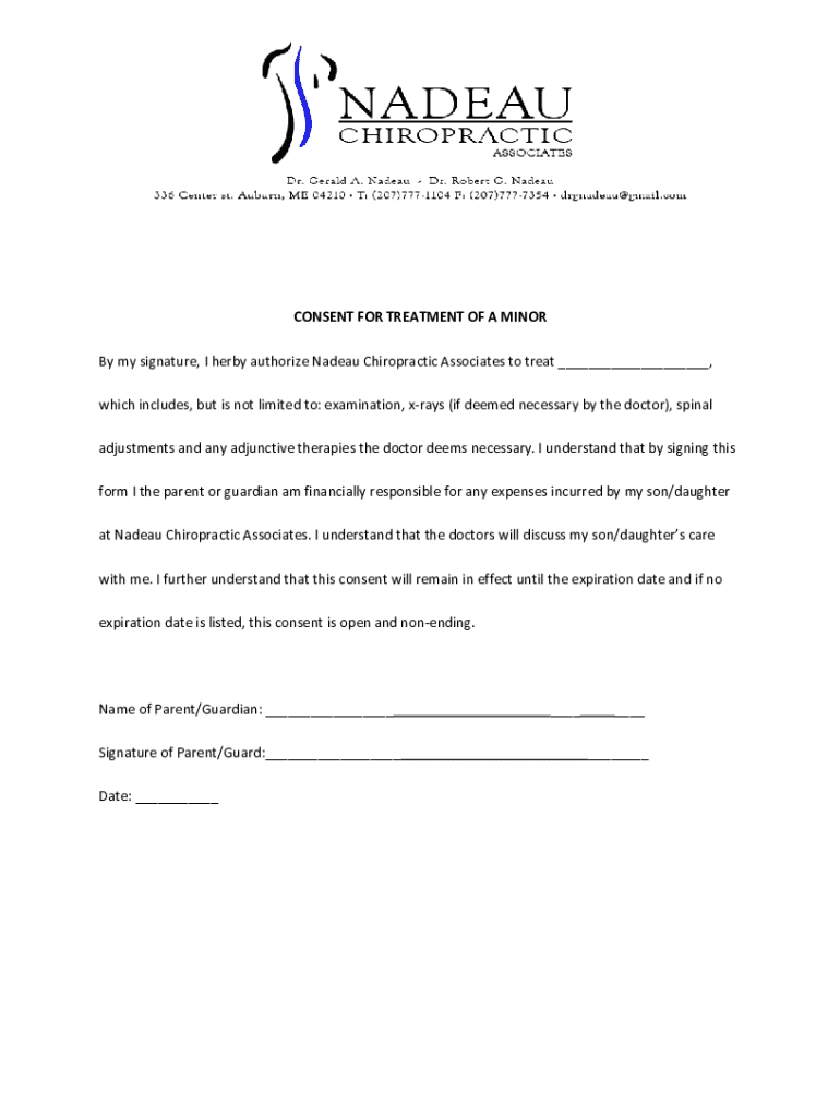 Fillable Online 2023 Consent for Treatment of a Minor at Nadeau ...