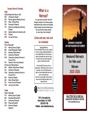 Fillable Online 2023 Weekend Retreat Schedule at Mater Dolorosa Retreat ...