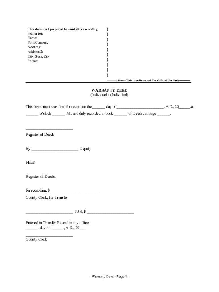 Fillable Online Warranty Deed - Individual to Individual - Kansas 20__ Fax Email Print - pdfFiller