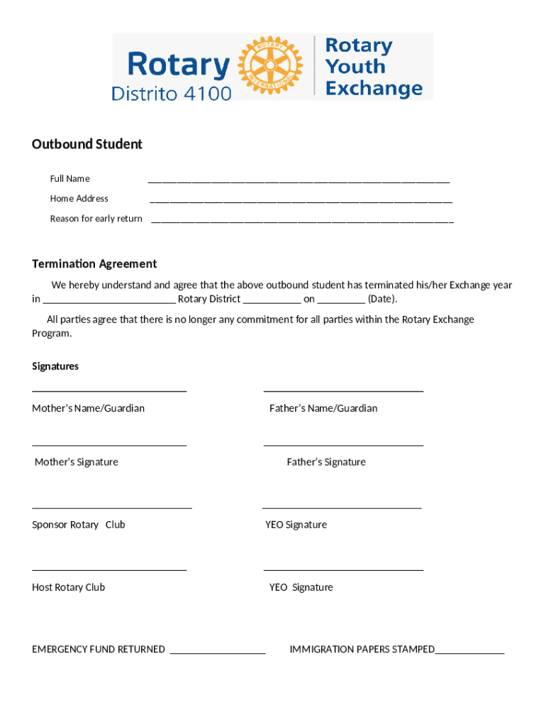 Outbound Student Termination Agreement Doc Template | pdfFiller