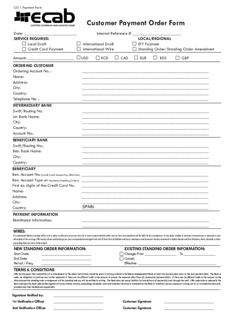 Fillable Online Cs11 Payment Form for Customer Payment Orders 2023 Fax ...
